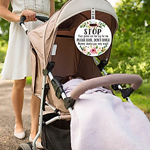 Do Not Touch Baby Signs, 2 Pack Greenery Stop No Touching Baby Car Seat Sign or Stroller Tag, Baby Car Safety Signs Tags for Newborn Baby Stroller Backpack. (5 Inches)
