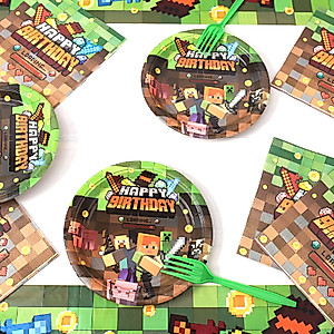 Nifasniy Birthday Party Supplies Decorations Favors Kit for Boys,Banner Plates Napkins Cups Tablecloth Balloons Forks Party Decor（Pixel）