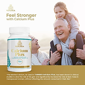 TURNER Calcium Plus, All-Natural Marine Calcium Supplement, with UAF1000+ Super Antioxidant, Magnesium + Vitamins K2 & D3, Supports Bone Density & Joint Health, 2 Bottles, 180 caps, 2 Month Supply