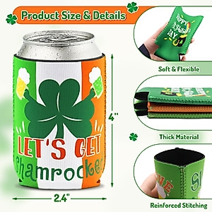 12 Pcs St. Patrick's Day Can Koozies Coolers Sleeves Party Favors Supplies Saint Paddy's Day Irish Shamrock Green Beer Neoprene Can Sleeves Gifts for Soda Beer Beverage