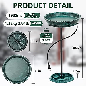 Heated Bird Bath for Outdoors for Winter, 75W Bird Bath Water Heater Bird Bath Deicer,Deep Bowl Thermostatic Control Weather Resistance Stylish Design with Planter Pedestal for All Seasons(Green)