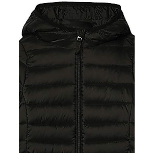 Amazon Essentials Girls' Lightweight Water-Resistant Packable Hooded Puffer Jacket, Black, X-Small