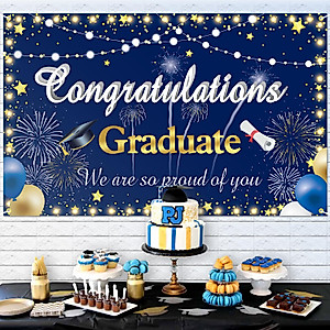 Graduation Backdrop 2024 Congrats Grad Banner Blue Gold Graduation Banner.Class of 2024 Graduation Decorations Photography Background.