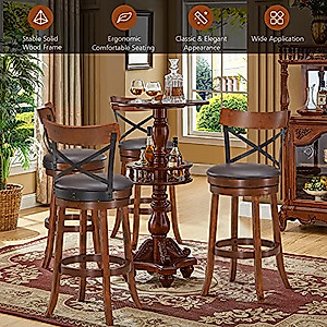 COSTWAY Bar Stool Set of 2, 360-Degree Swivel Solid Wood Stools with Soft Cushion & Backrest, 29.5”Height Kitchen Counter Bar Stools for Kitchen Island, Pub, and Restaurant (2, 29in)