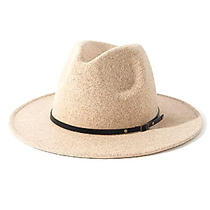 Lisianthus Womens Classic Wool Fedora with Belt Buckle Wide Brim Panama Hat B-Beige