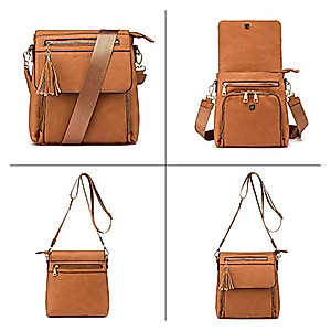 POIUGOYA Crossbody Purses for Women,Leather Medium Shoulder Bag Travel Purses Lightweight with Adjustable Strap and Tassel