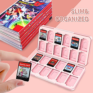 OLDZHU Cute Switch Case Holder Compatible with Nintendo Switch&Switch OLED, Pink Storage for 24 Game Cartridges and 24 Micro SD Cards