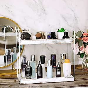2 Tier Bathroom Counter Organizer, Solid Wood Bathroom Storage Tray for Counter Standing Rack, Cosmetic Holder, Kitchen Spice Rack, Vanity Organizer, Perfume Holder for Bathroom, Kitchen, Dresser Top