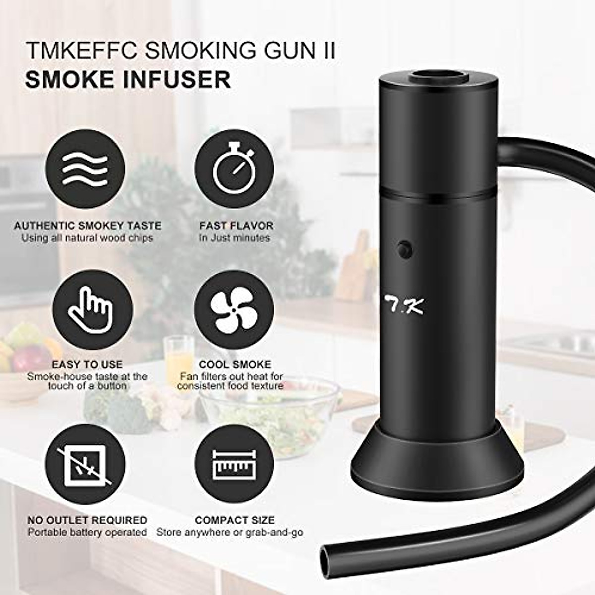 TMKEFFC Smoking Gun Portable Smoker Infuser, Handheld Cocktail Smoke Food Smoker for Meat, Sous Vide, Drinks, Cheese, Cup Cover and Wood Chips Included, Black