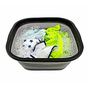 SAMMART 5.5L (1.4 Gallons) Collapsible Tub - Foldable Dish Tub - Portable Washing Basin - Space Saving Plastic Washtub (Black/Alloy Grey)