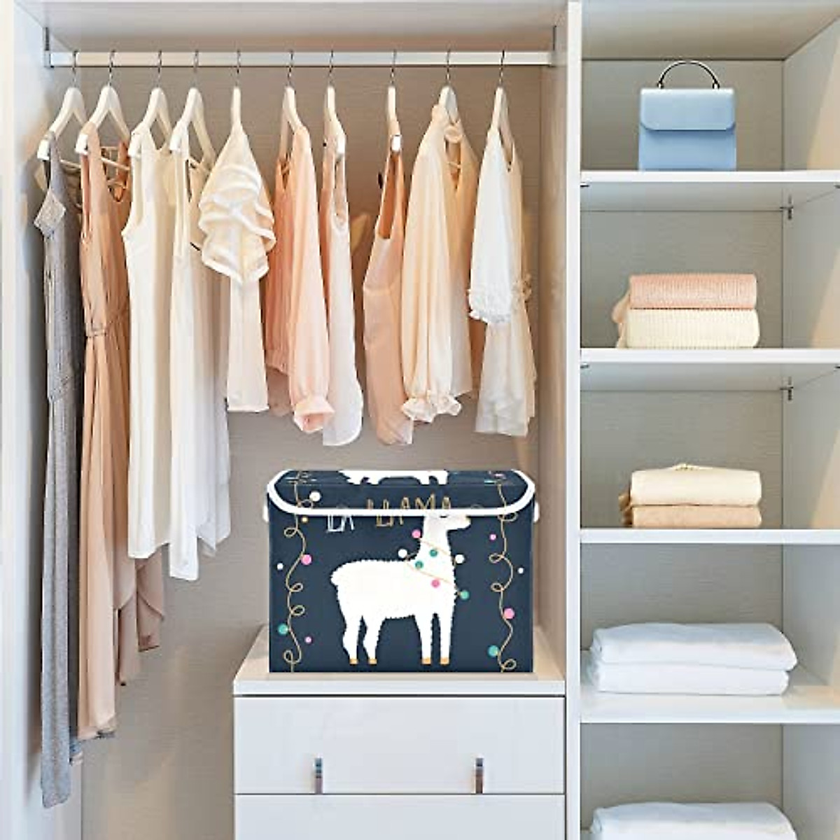 Christmas Llama Storage Bins with Lids for Organizing Lidded Home Storage Bins with Handles Oxford Cloth Storage Cube Box for Living Room