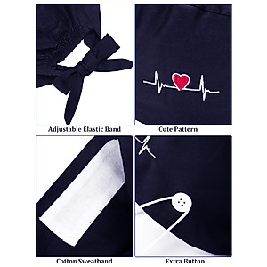 SATINIOR Womens 5 Pieces Bouffant Buttons Sweatband Adjustable Tie Back Cap, Navy Blue, Medium