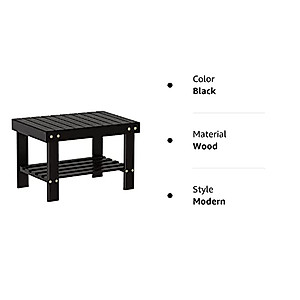 Zhuoyue Wooden Step Stool for Kids Adults Black Small Bamboo Wood Shower Foot Rest Stool Shaving Legs for Bathroom Sink Bed Kitchen