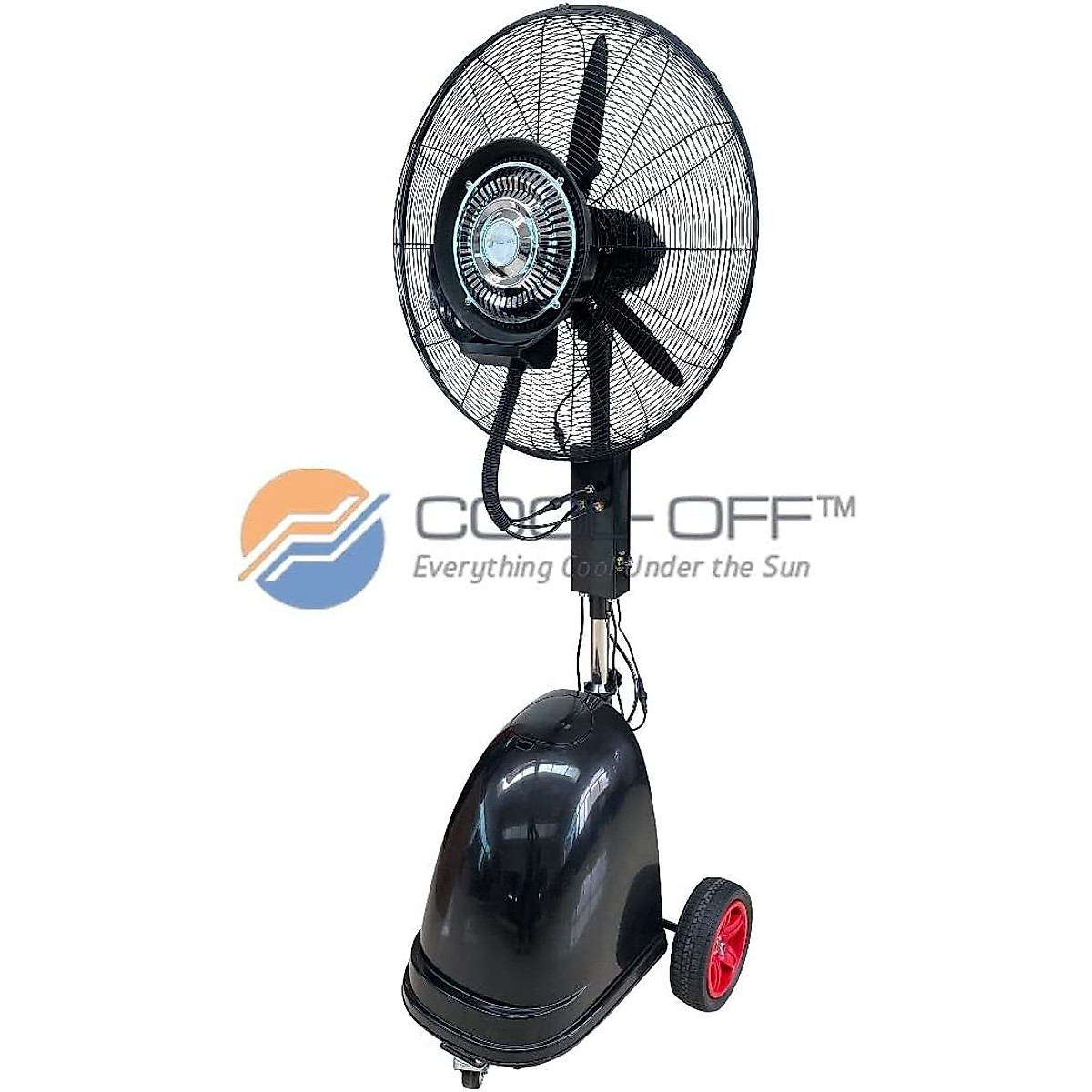 Cool-Off Island Breeze Oscillating Misting Fan, 3 Cooling Speeds with 12 Gallon Tank, Adjustable Height, Art Deco Pedestal Fan for Backyards, Patios and More, 26 Inch, Black