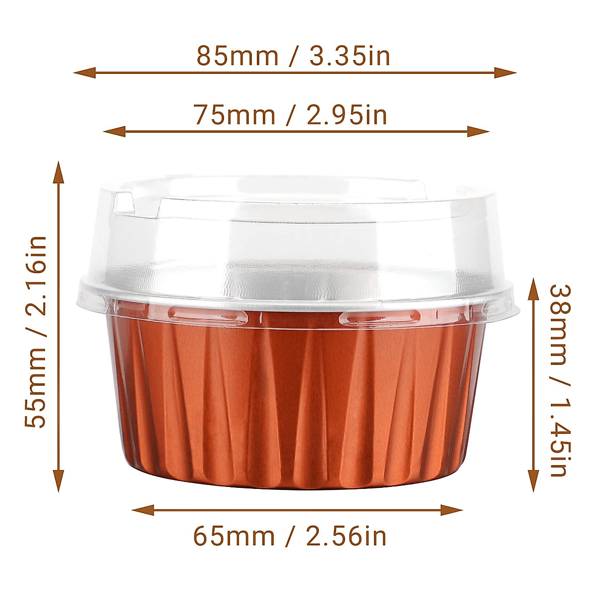EUSOAR Foil Baking Cups, 30pcs 5oz Disposable Aluminum Foil Cups Cupcake Containers Wrappers with Lids, Dessert Cups with Lids Mini Aluminum Cheesecake Pan Creme Brulee Ramekins-Caramel