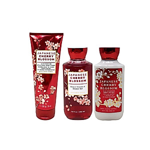 Japanese Cherry Blossom Gift Set - 3 Piece Bath and Body Works Gift Set - Japanese Cherry Blossom Lotion + Ultra Shea Triple Moisture Cream + Shower Gel