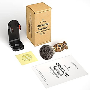 2IN1 Shaving Brush with Holder Set,Anbbas Synthetic Badger Brush with Wood Handle,Black ABS Wall Mounted Adjustable Shaving Stand for Most Wet Shave Brushes