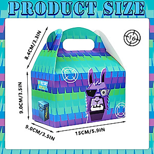 Video Game Llama Goodie Bags, 16 Pcs Treat Boxes Cookie Gable Boxes with Handle Party Boxes for Battle Gamers Birthday Party Supplies Decorations Favors(5.9 x 3.5 x 3.6 Inch)