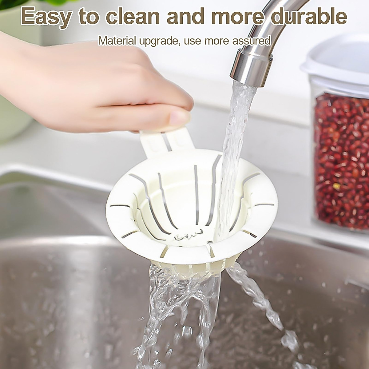 Grebest Bathtub Sink Drainer Kitchen Strainer Stopper Drain Basket Anti-clog Hair Easy Installation Maintenance-free Cream Color