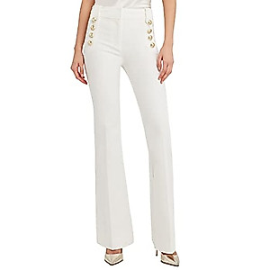 Famulily Bootcut Dress Pants for Women Slim Fit Flared Slack Stretch Pants for Office Ladies White S