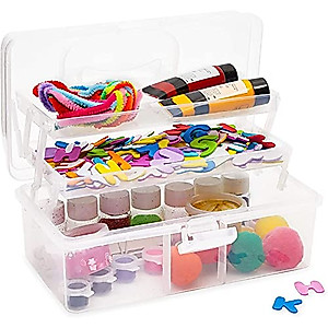 Art and Craft Supply Case, Clear Storage Art Tool Box, Organizer with 2 Trays (9 x 5 x 4.25 in)