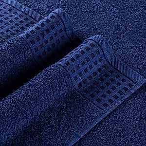 GLAMBURG 100% Cotton 2 Pack Oversized Bath Towel Set 28x55 Inches, Ultra Soft Highly Absorbant Compact Quickdry & Lightweight Large Bath Towels, Ideal for Gym Travel Camp Pool - Navy Blue