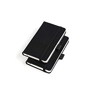 Vanpad (2 Pack) Pocket Notebook Small Hardcover Note Book 3" x 5.5", Mini Ruled Lined Journal, Leather Cover, with Pen Holder, Page Marker Ribbons, Inner Pockets, Black