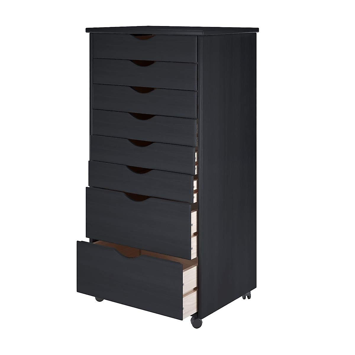 Adeptus Original Roll Cart, Solid Wood, 6+2 Drawer Extra Wide Drawers Roll Carts, Black