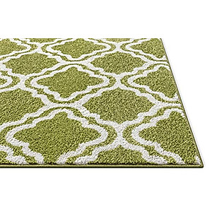 Modern Rug Calipso Green Lattice Trellis Accent Area Rug Entry Way Bright Kids Room Kitchn Bedroom Carpet Bathroom Soft Durable Area Rug (2'3" x 7'3" Runner)