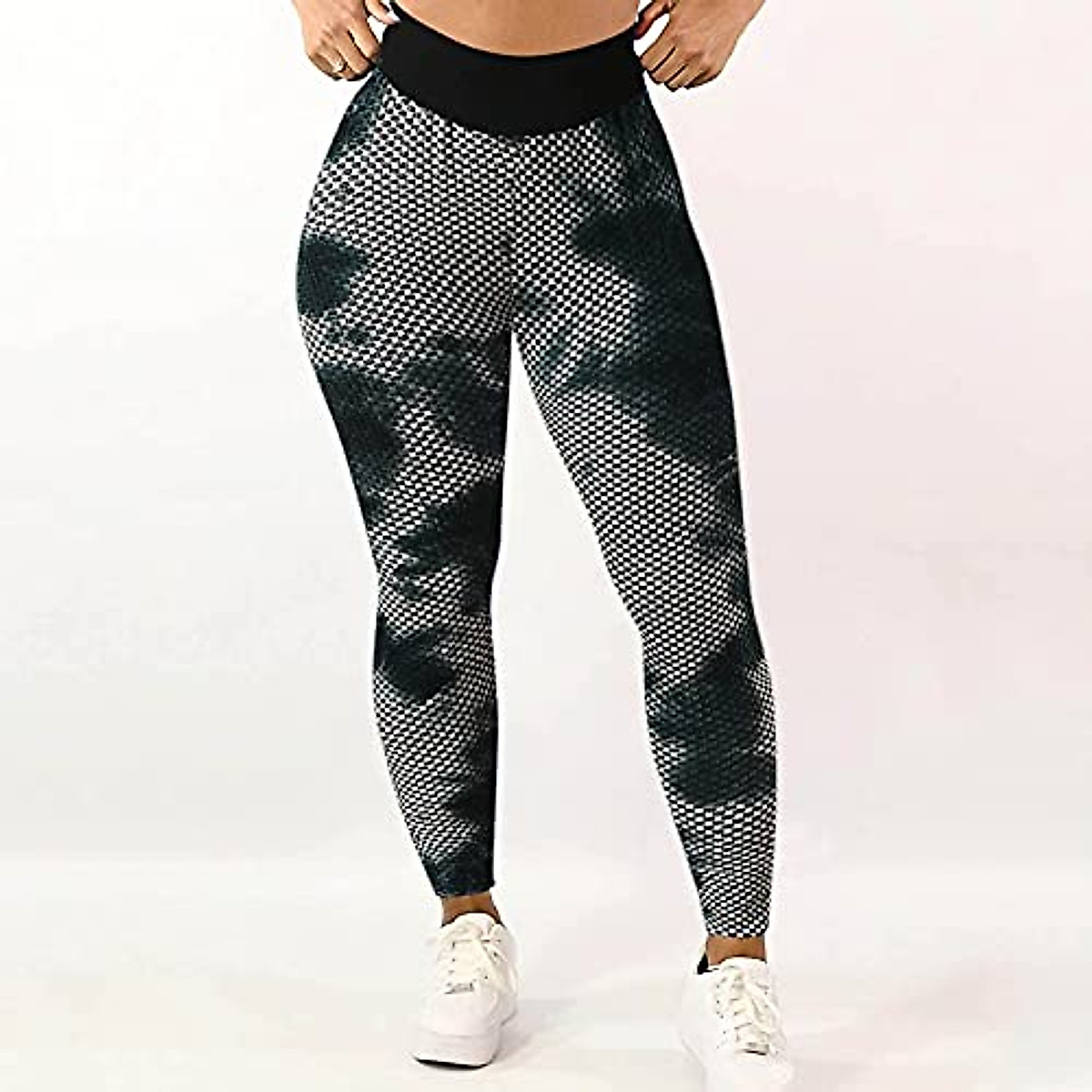 Bblulu Women's High Waist Yoga Pants Tie-Dyed Tummy Control Active Ruched Butt Lifting Stretchy Leggings Textured Booty Tight