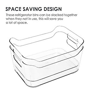 Vtopmart Refrigerator Organizer Bins 4 Pack - Clear Small Plastic Food Organizer with Handle for Fridge, Freezer, Cabinet, Kitchen Pantry Organization and Storage, BPA Free, 9.5" Long