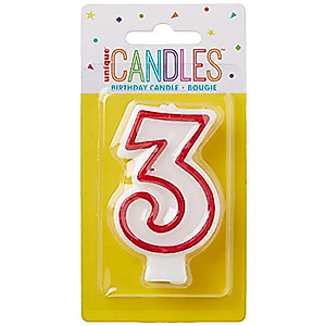 Number "3" White & Red Deluxe Birthday Candle - 2.75" (1 Pc.) - Perfect Finishing Touch for Memorable Celebration