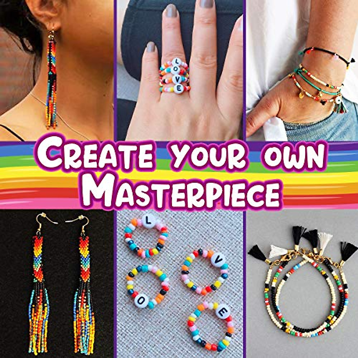 FUNZBO 10000pcs, 20 Colors 3mm Glass Seed Beads - Friendship Bracelet Kit, Beads for Bracelet Making Kit & Jewelry Making Kit, Gifts, Crafts for Teens, Kids, Girls, Boys