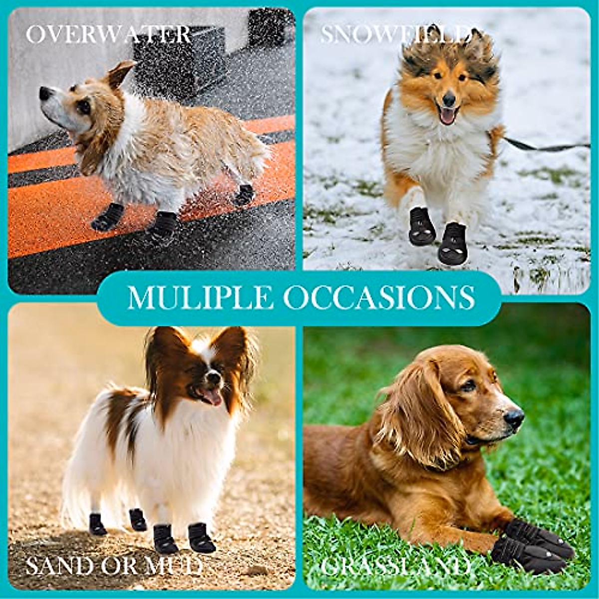 Dog Boots Waterproof Shoes for Dogs with Reflective Straps, Rugged Anti-Slip Soft Sole Dogs Paw Protector for Small Medium Large Dog (3#, Red)