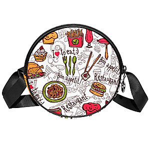 Food Pattern Crossbody Bag for Women Circle Purse Shoulder Handbag Wallet Crossbody Purse Bag