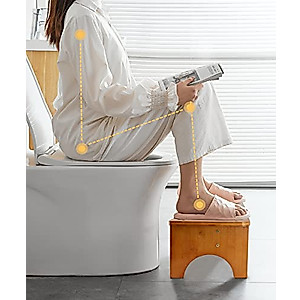 Bamboo Toilet Stool for Adults, JACNITAD 6.5" Toilet Poop Stool, Bathroom Toilet Stool with Non-Slip Mat for Adults Children, Original Simple Design Healthy Portable Adult Toilet Poop Stool (Tan)