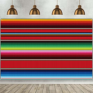 MAQTT 72X60in Mexican Theme Party Striped Backdrop Fiesta Cinco De Mayo Background Party Decoration for Cake Table Decor Photo Booth Banne…