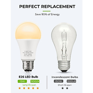 LOHAS 3 Way LED Light Bulbs 50/100/150W Equivalent, 3-Way LED Bulbs Soft White 3000K, Dimmable A19 LED Light Bulb E26 Base for Bedroom, Kitchen, Living Room, 2 Pack