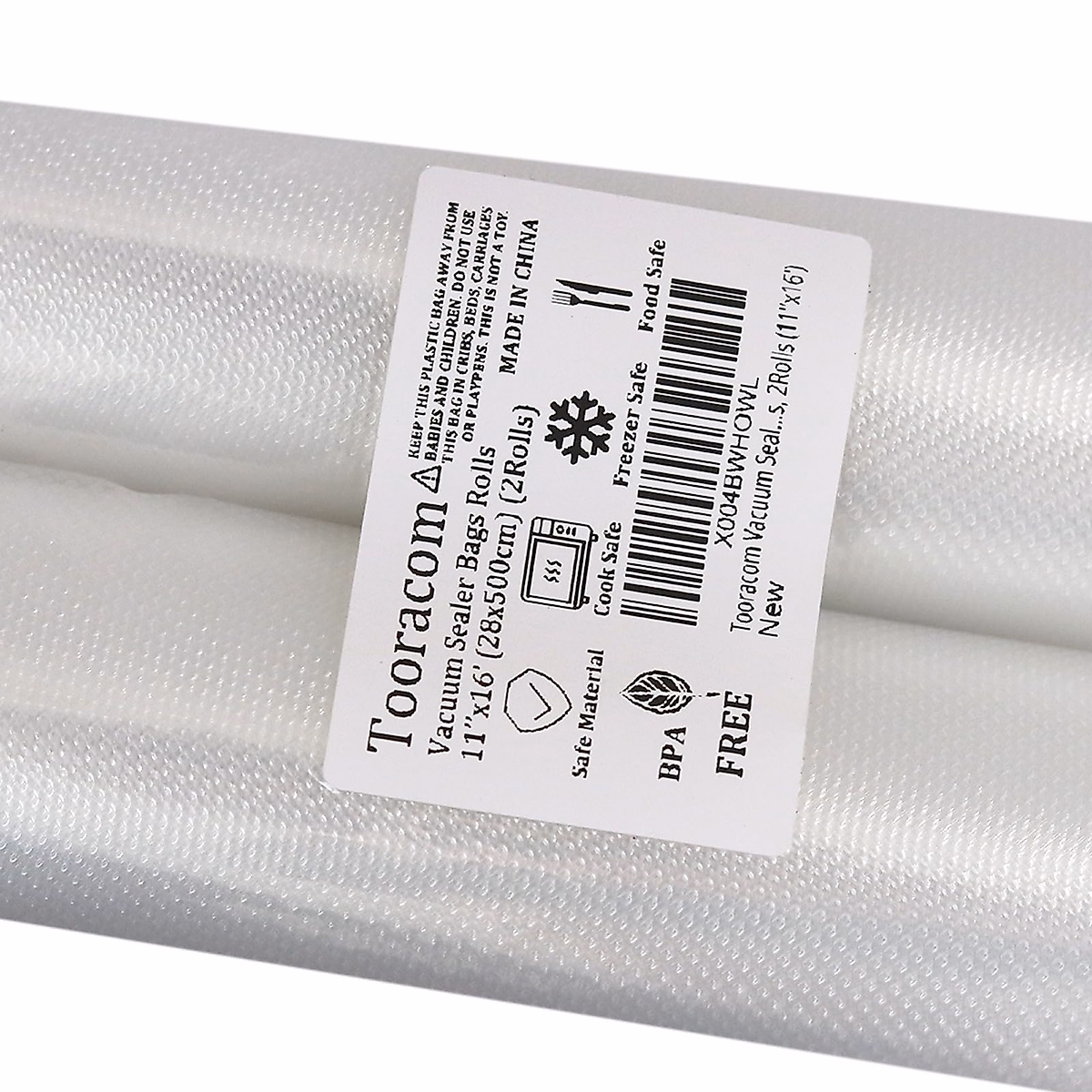 Tooracom Vacuum Sealer Bags Rolls, for Food Saver Seal a Meal, Weston, Commercial Grade, BPA Free, Heavy Duty, Great for vac storage, Meal Prep or Sous Vide, 2Rolls (11''x16')
