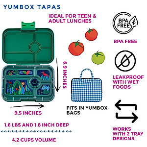 Yumbox Tapas 4.2 Cups Bento Lunch Box: Leakproof 4-Compartment Design - Perfect for Healthy and Portion Perfect Meals for Adults & Bigger Kids (Greenwich Green)