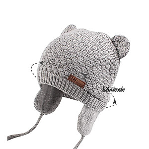 BAVST Baby Beanie Hat for Winter with Earfalp Cute Bear Kids Toddler Girls Boys Warm Knit Cap 0-2Years(Grey, S)