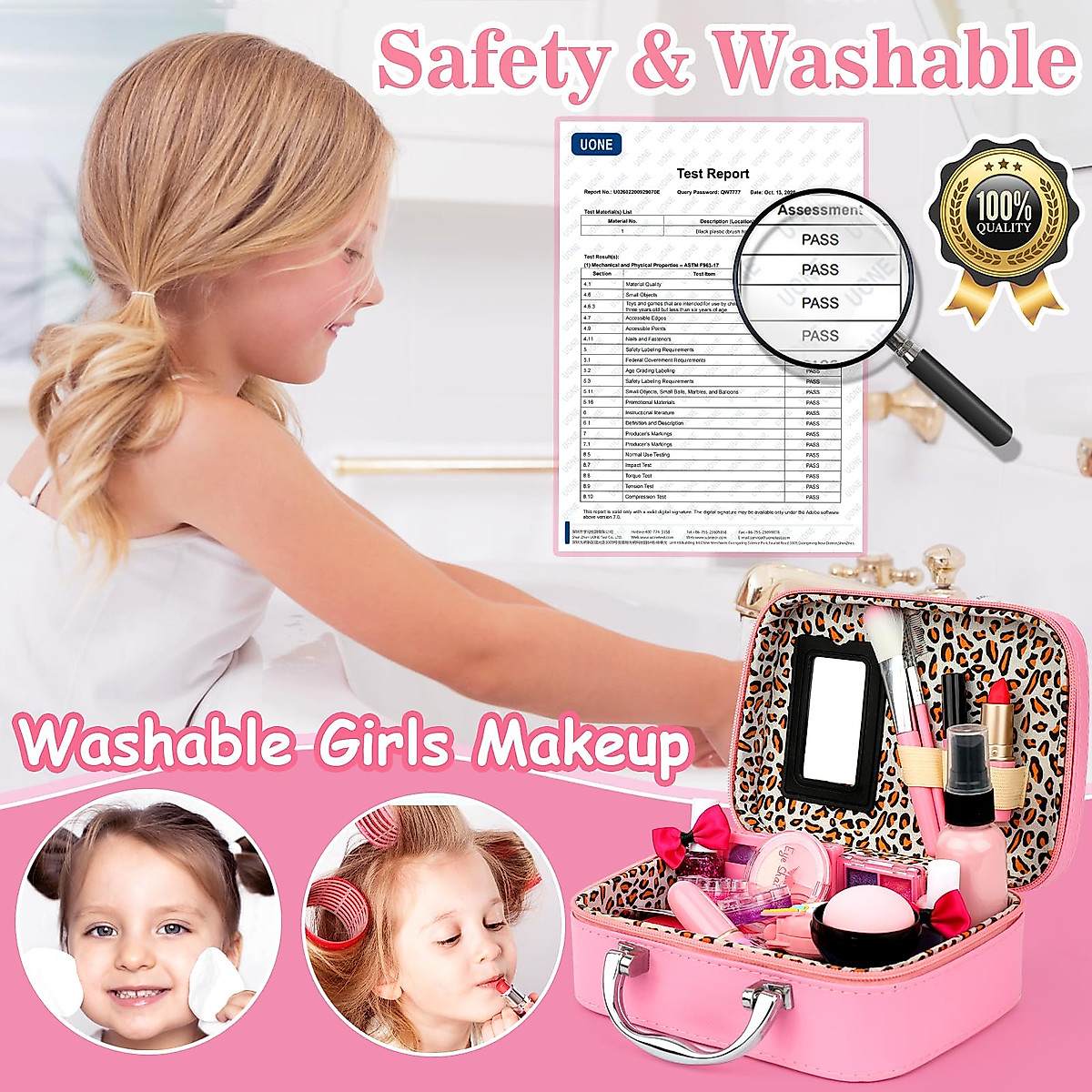 Flybay Kids Makeup Kit for Girl, Washable Makeup Set Girls Toys, Real Girls Makeup Kit for Kids, Children Toddler Princess Play Make Up Set Christmas Birthday Gifts for Girls Age 3-12 Year Old