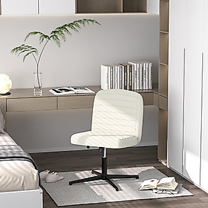 VECELO Armless Office Chair No Wheels Fabric Padded Cross Legged, Adjustable Height, Wide Seat for Home/Bedroom Make Up, Beige
