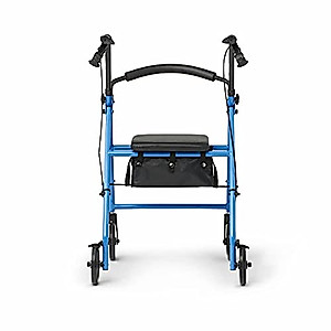 Medline Standard Steel Folding Rollator Adult Walker with 8" Wheels, Supports up to 350 lbs, Light Blue