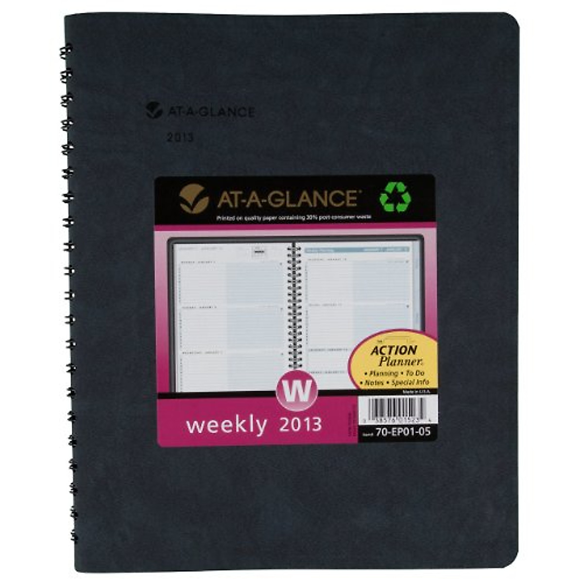 AT-A-GLANCE The Action Planner Recycled Weekly Appointment Book, 8 1/2 x 11 Inches, Black, 2013 (70-EP01-05)