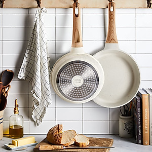 YIIFEEO Non-stick Frying Pans - Beige Nonstick Frying Pan Set Egg Omelette Pans for Cooking Set, Healthy Granite Skillet Set Kitchen Induction Cookware Chef's Pan Christmas Gift, 8", 9.5" &11"