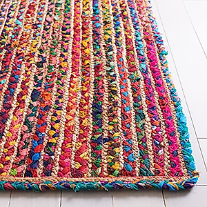Safavieh Braided Collection Accent Rug - 4' x 6', Natural & Multi, Handmade Farmhouse Cotton, Ideal for High Traffic Areas in Entryway, Living Room, Bedroom (BRD262B)