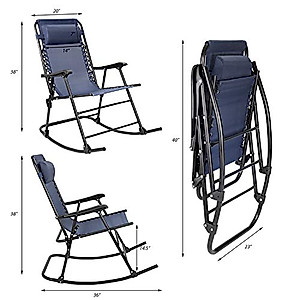 Devoko Patio Rocking Zero Gravity Chair Outdoor Wide Recliner Chair for Lawn Beach Camping Poolside with Headrest Pillow (Light Blue)