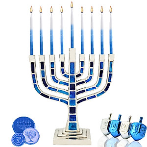 The Dreidel Company Dripless Deluxe Tapered Pastel, Blue and White Decorations, Hanukkah Menorah Candles for All 8 Nights of Chanukah (Single)