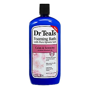 Bundle of Dr Teals Calm & Serenity with Rose Essential Oil (Made with Milk Protein): Pure Epsom Salt Soaking Solution 3 LBS & Foaming Bath 34 FL OZ